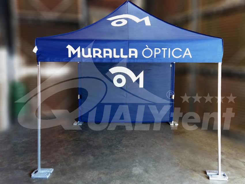 Tenda azul de 3 por 3m Premium com personalização para Muralla Óptica